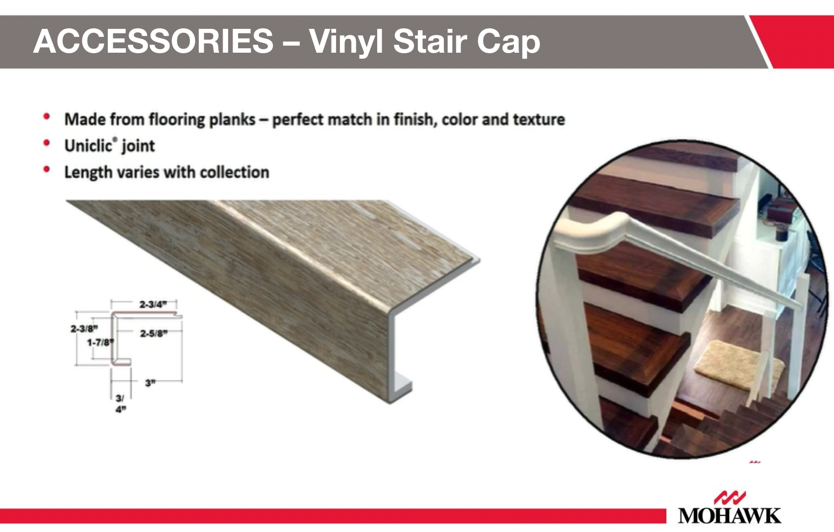 Mohawk Wanderers Loop 44" Vinyl Flush Stair Cap