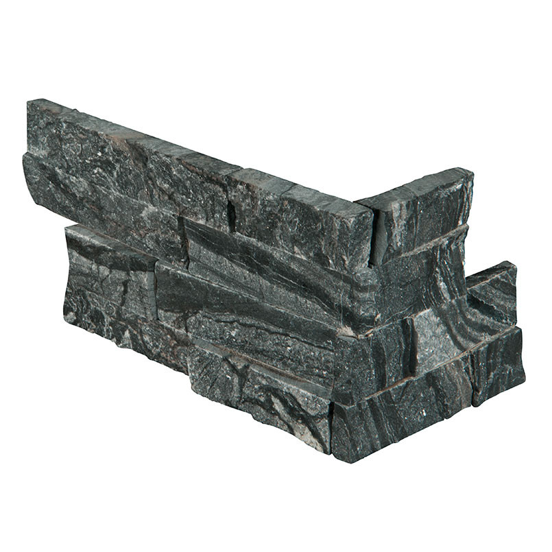MSI RockMount Glacial Black Splitface Stacked Stone 6" x 18" Ladger Corner